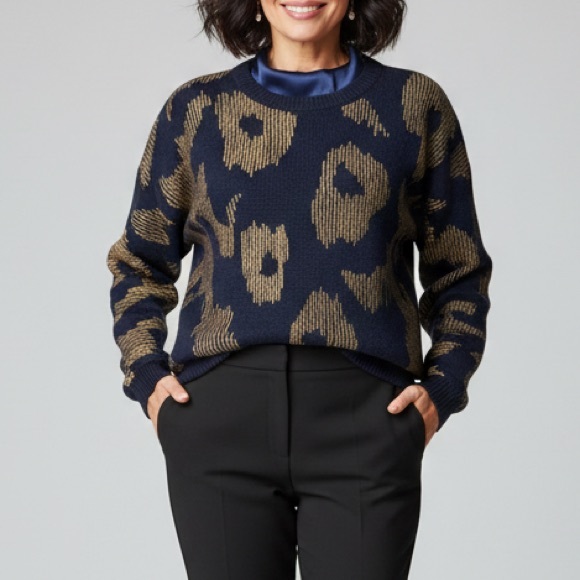 I.B. Diffusion | Sweaters | Ib Diffusion Navy And Tan Patterned Ramie ...